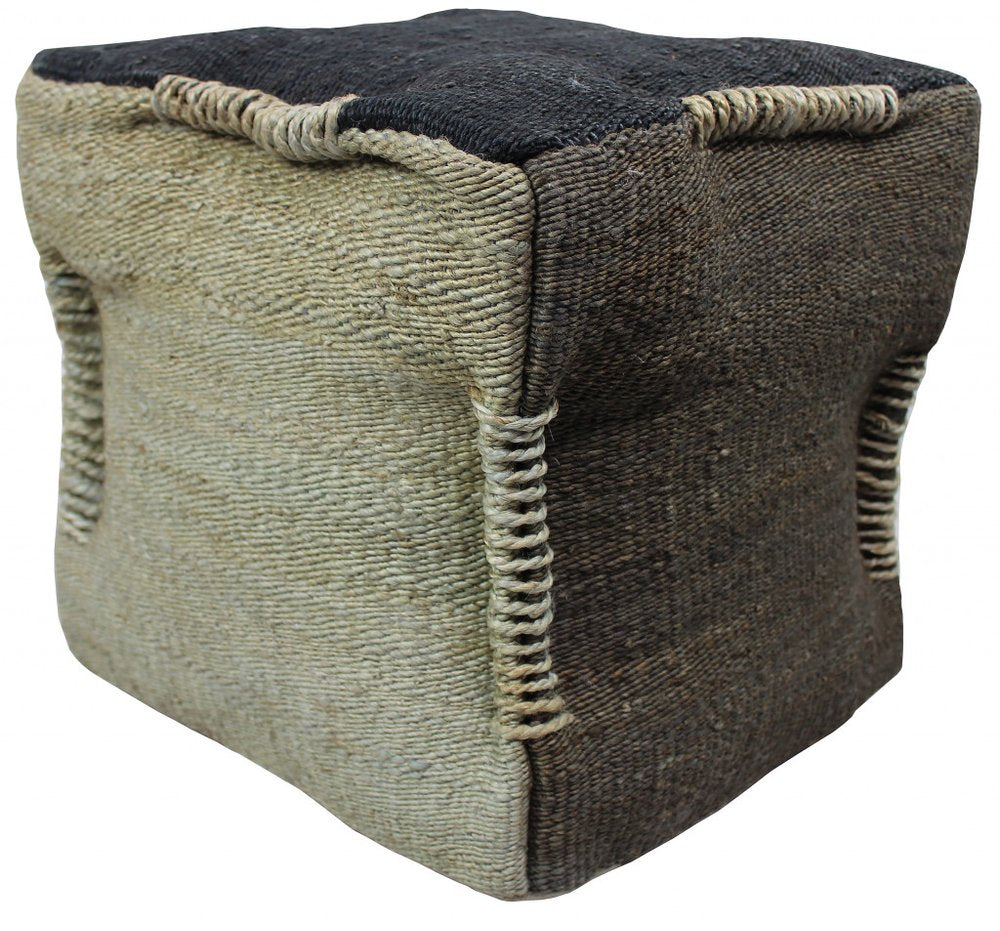18" Black and Taupe Jute Cube Pouf Ottoman – Tempo Collection Furniture ...